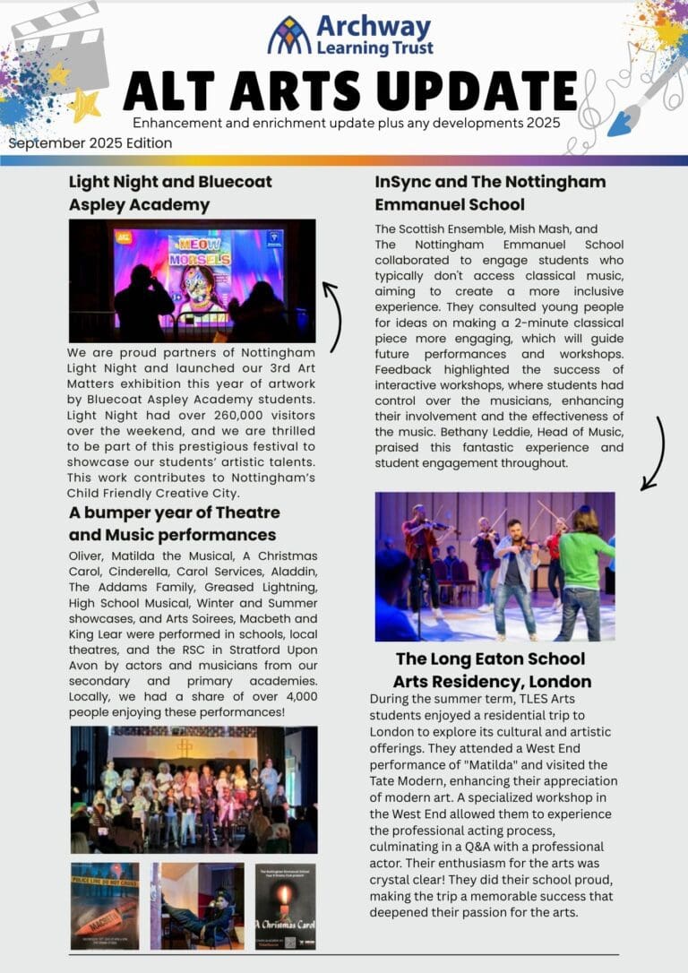 ALT Arts Update - September 2025 - Bluecoat Trent Academy